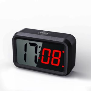 t-famy digital clock battery operated with unique 1.2'' led / 1.8'' lcd auto display, small cordless alarm clock for bedroom wall travel (red display)