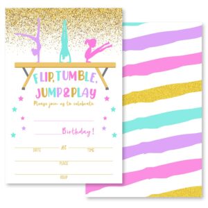 grace yonks gymnastics birthday invitations, pack of 20 with envelopes, 4x6 inch, matte card paper, cute design, ideal for personal and professional use