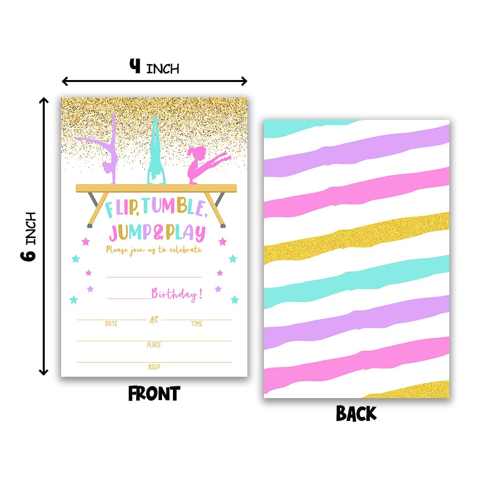 Grace Yonks Gymnastics Birthday Invitations, Pack of 20 with Envelopes, 4x6 inch, Matte Card Paper, Cute Design, Ideal for Personal and Professional Use