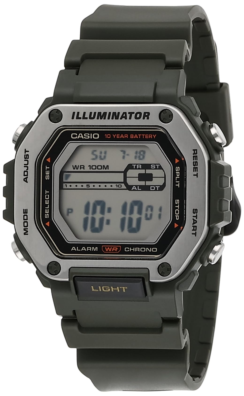 Casio LED Illuminator 10-Year Battery 1/100 Second Stop Watch | Daily Alarm Men's Watch MWD-110H-3AV