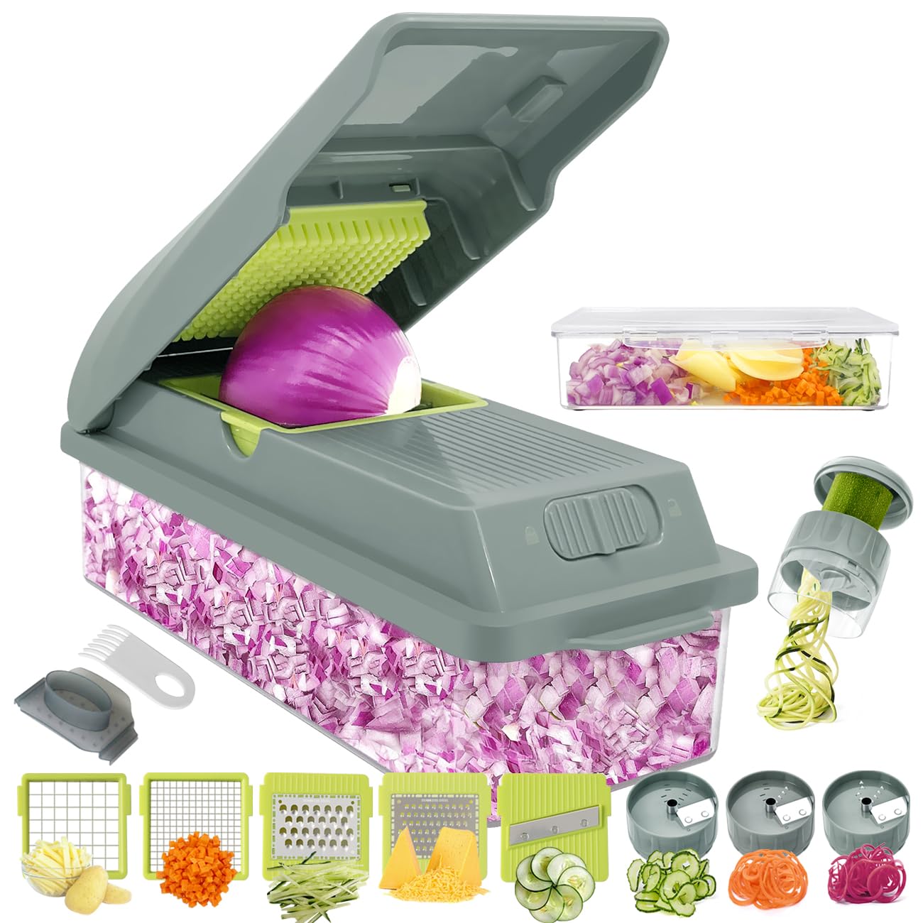 SUREWIN Vegetable Chopper, Multifunctional Mandoline Slicer Veggie Dicer All-in-1 Pro Onion Chopper Food Chopper Vegetable Cutter Slice Spiralizer, with Storage Container and Lids