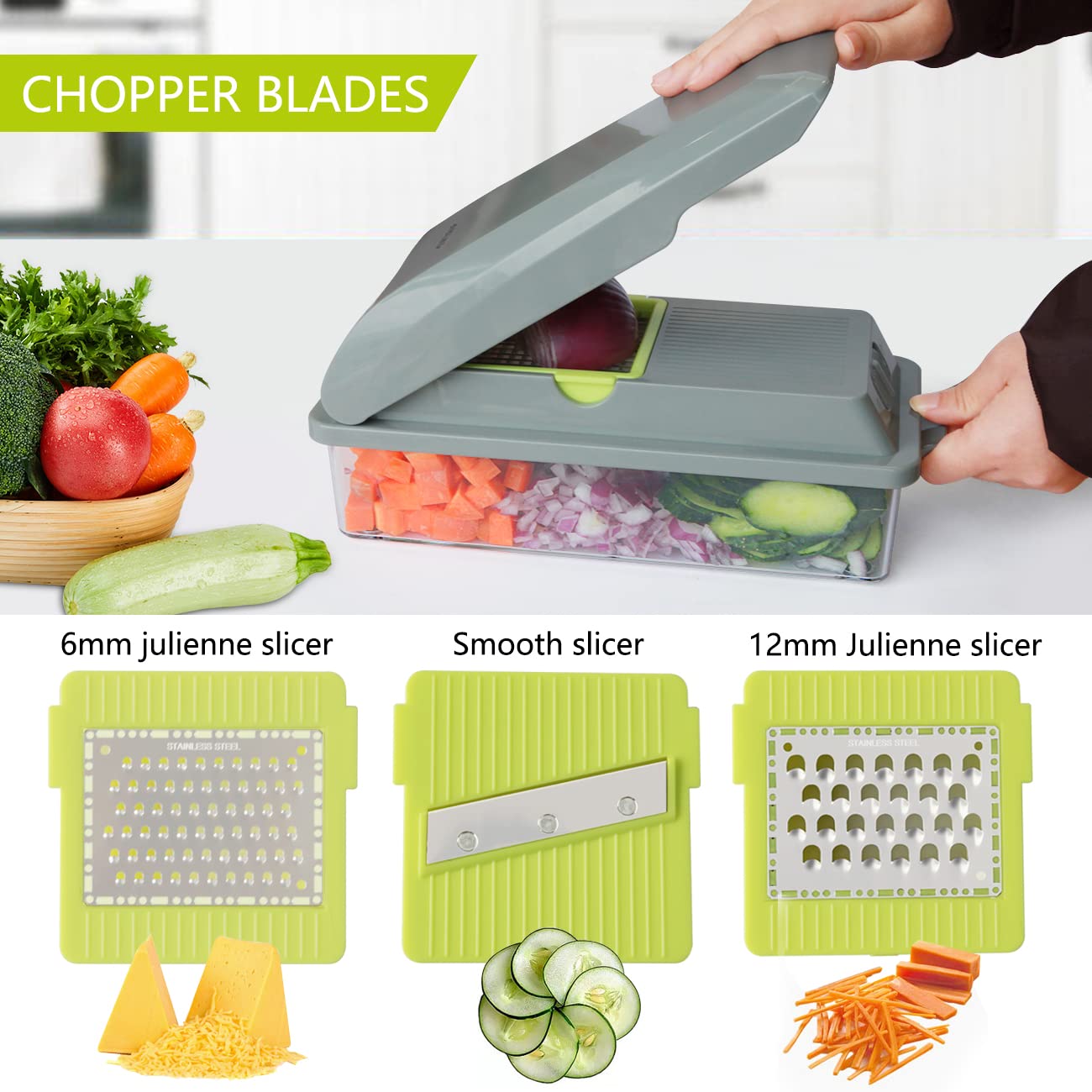 SUREWIN Vegetable Chopper, Multifunctional Mandoline Slicer Veggie Dicer All-in-1 Pro Onion Chopper Food Chopper Vegetable Cutter Slice Spiralizer, with Storage Container and Lids