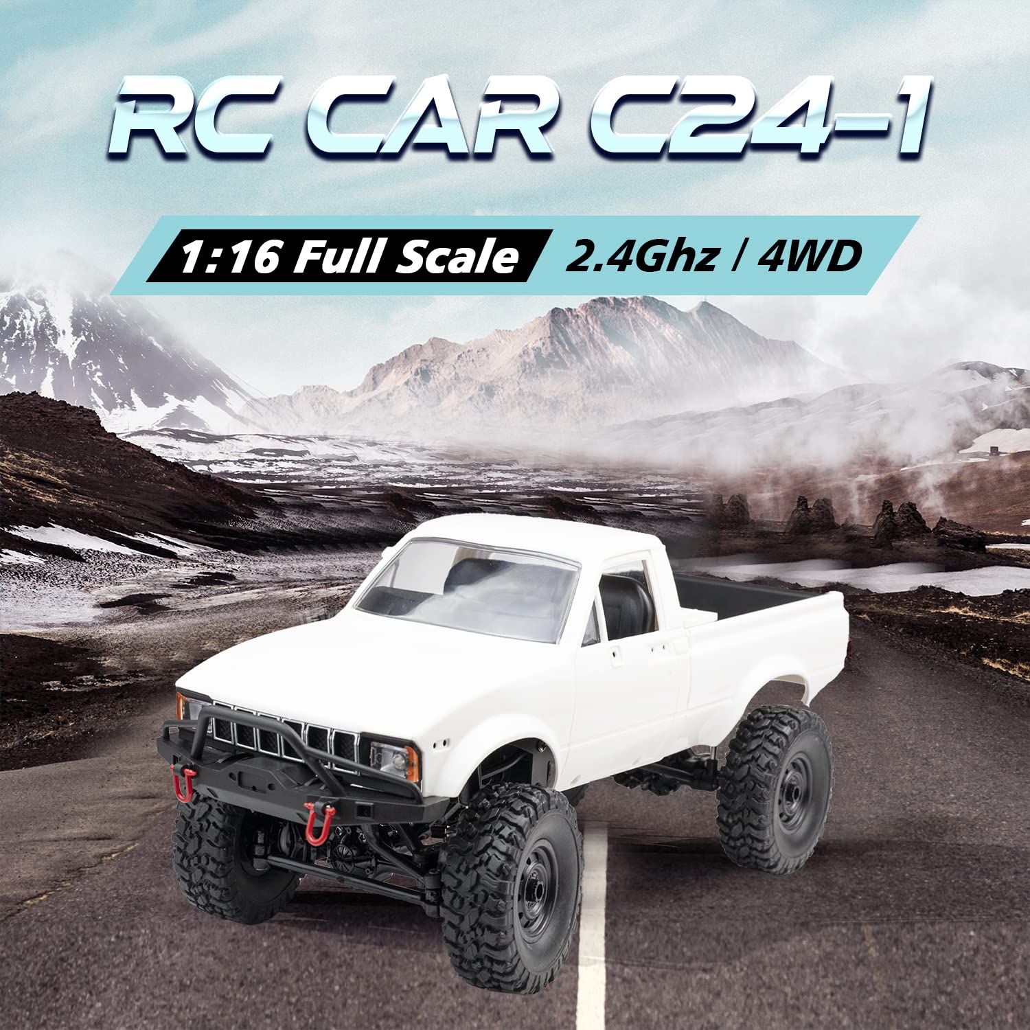 LEOSO WPL C24 Crawler RC Car 1/16 RC Rock Crawler RC Truck 4x4 with 3 Upgraded 1200mah Battery 2.4GHz 4WD Remote Control Crawler Off-Road Pick-up Truck RTR for Men (wpl c24 white)