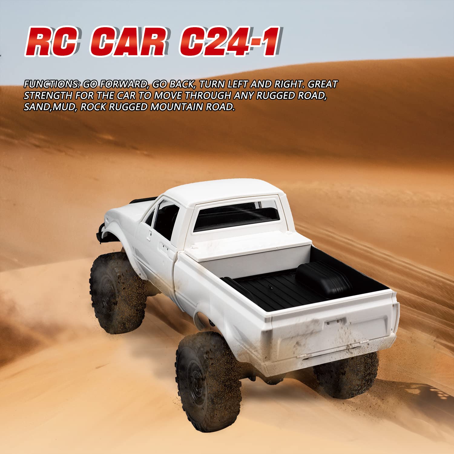 LEOSO WPL C24 Crawler RC Car 1/16 RC Rock Crawler RC Truck 4x4 with 3 Upgraded 1200mah Battery 2.4GHz 4WD Remote Control Crawler Off-Road Pick-up Truck RTR for Men (wpl c24 white)