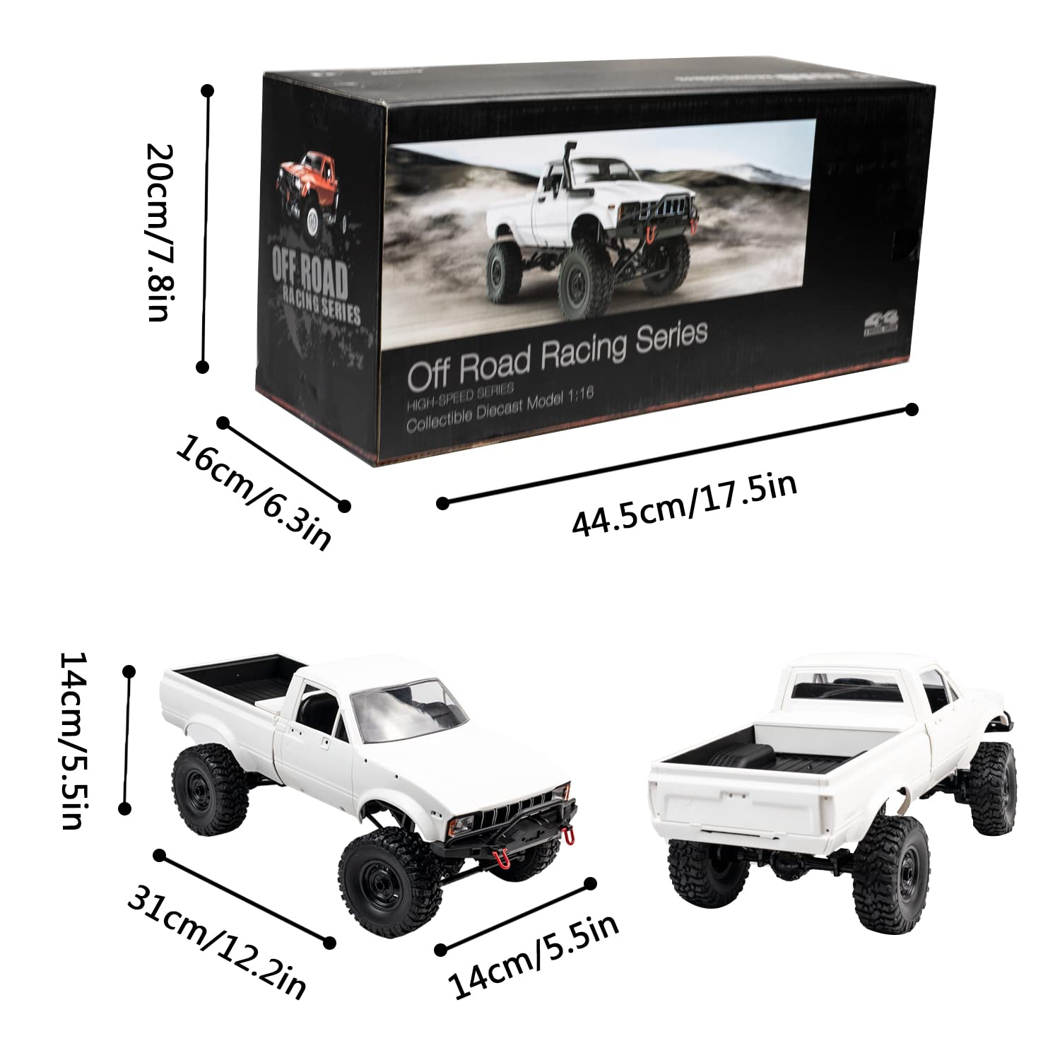 LEOSO WPL C24 Crawler RC Car 1/16 RC Rock Crawler RC Truck 4x4 with 3 Upgraded 1200mah Battery 2.4GHz 4WD Remote Control Crawler Off-Road Pick-up Truck RTR for Men (wpl c24 white)