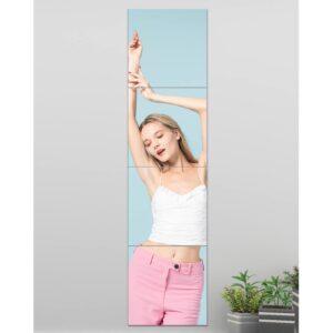 CHINJONG Full Body Mirror for Wall, 4 Pack 12x12Inch Square Acrylic Mirror Tiles with Strong Double-Sided Adhesive, Easy to Install, Safe for Children and Pets