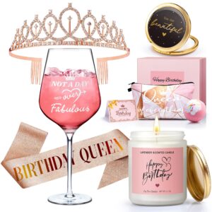 birthday gifts for women, happy birthday gift basket for women gift set for best friends female women sister mom wife coworker bestie birthday decorations with candles tiara sash, rose