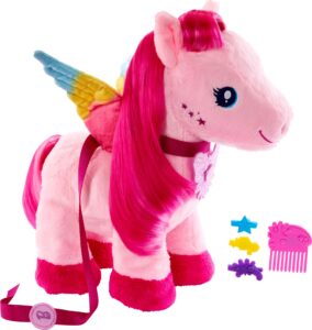 barbie a touch of magic stuffed animals, walk & flutter pegasus plush, 11-inch walking plushie with hair accessories and sound feature