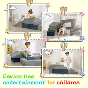 MOOZHEALTH Modular Kids Play Couch, Soft Play Climbing Blocks Convertible Toddlers Sofa and Indoor Playset Foldable Floor Cushion with 2 Ottomans for Playroom Bedroom