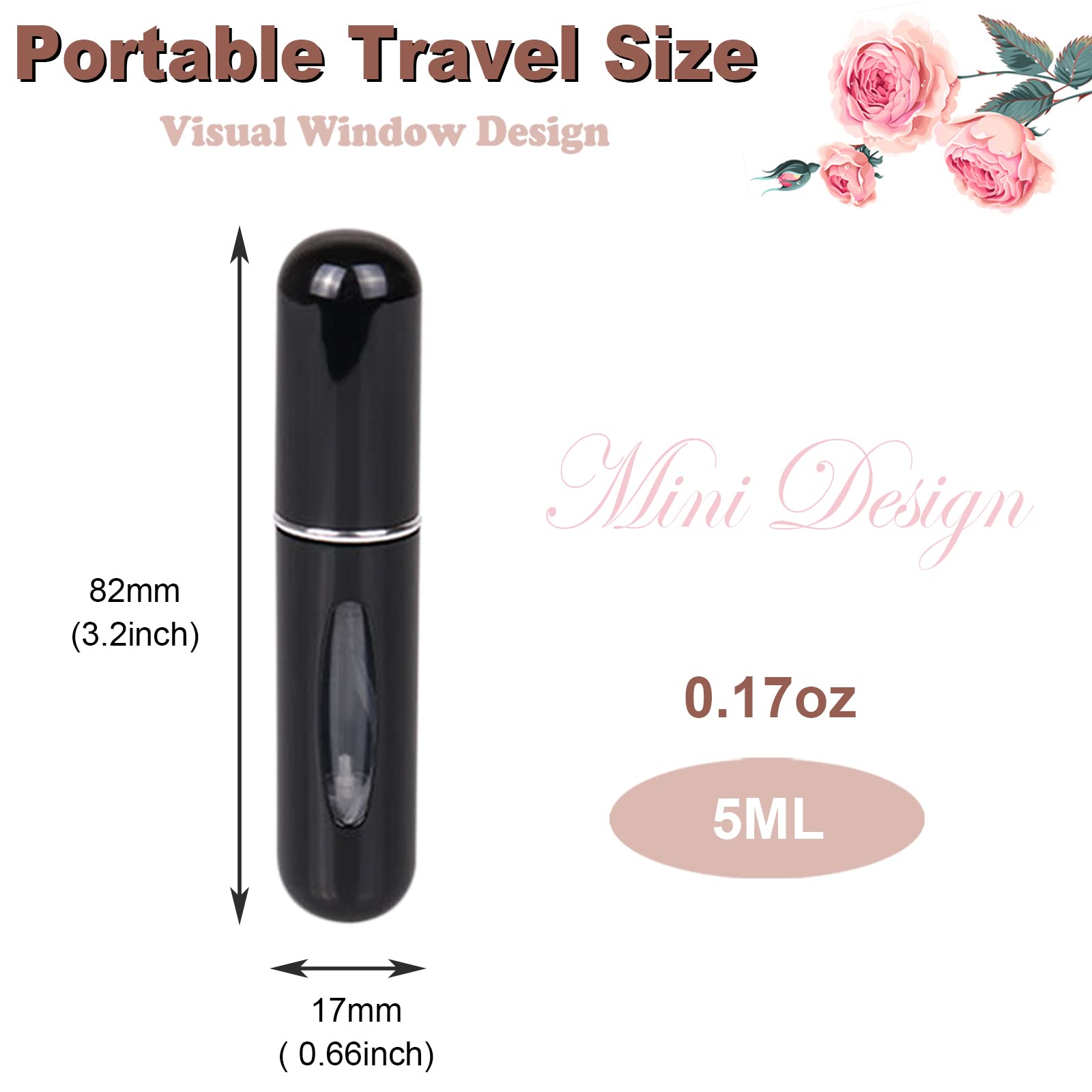 ROSARDEN Travel Mini Perfume Refillable Atomizer, Portable Perfume Spray Container Bottle, Travel Perfume Scent Pump Case Fragrance Empty Spray Bottle for Traveling and Outgoing 5ml (Black)