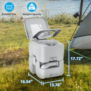 YITAHOME 5.3 Gallon Portable Travel Toilet RV Potty Upgrade Double Outlet Water Spout Handle Flush Pump Detachable Water Tank with Drag Wheel for Camping Boating Hiking Trips