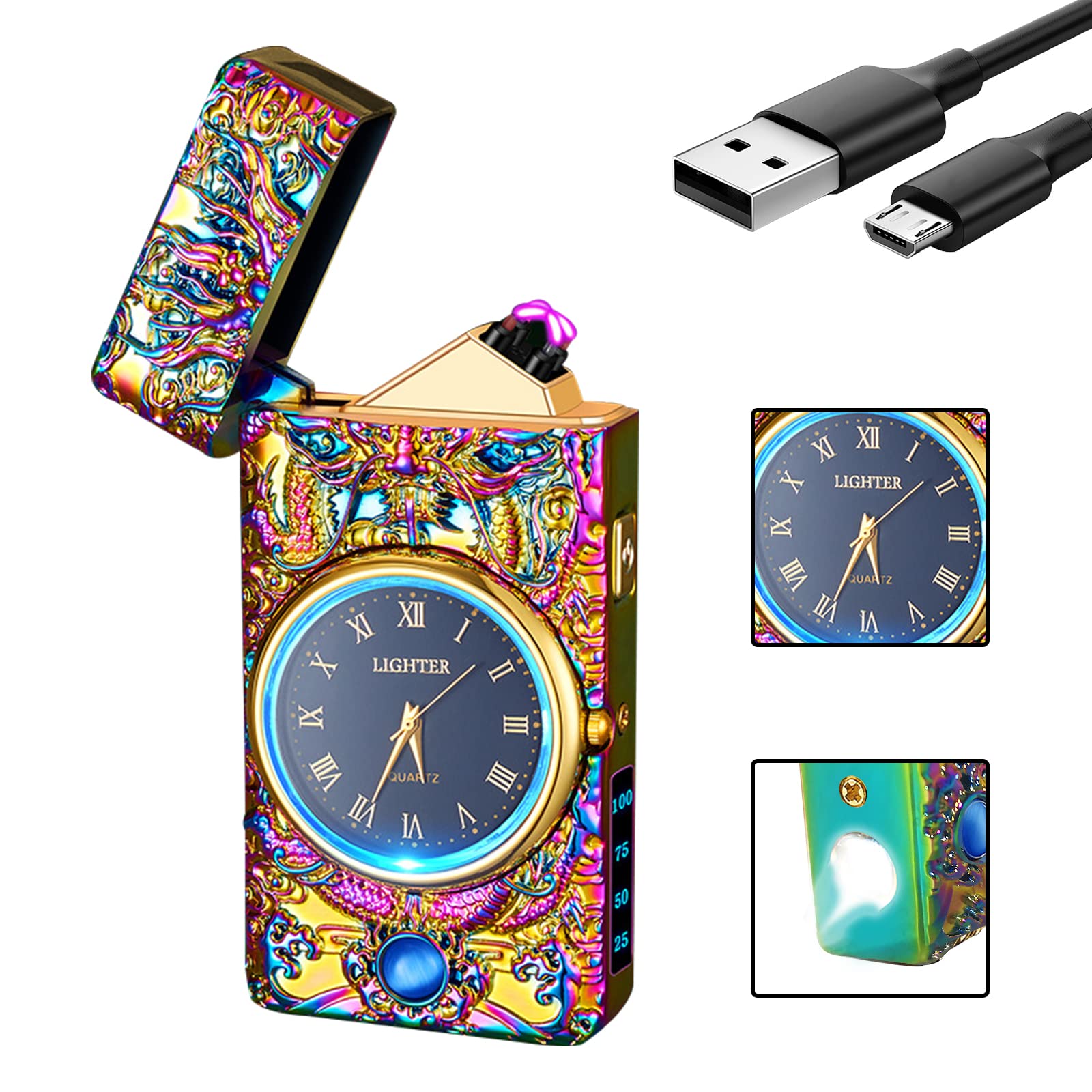 SKRFIRE Luxury Watch Lighter for Men, USB Lighters Rechargeable Plasma Arc Lighter, Windproof Flameless Butane Free Mini Portable Pocket Lighter for Candles, Outdoor Camping Activities (Multicolour)