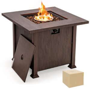 giantex gas fire pits for outside - 32” patio fire table, propane table with lid, lava rocks, metal frame, pvc protective cover, csa certification, 50,000 btu firepit table for poolside, backyard