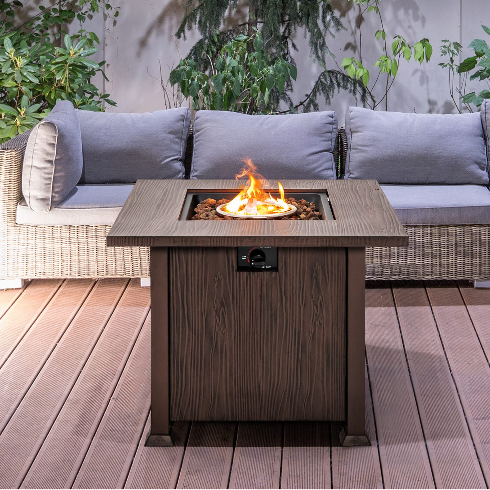 Giantex Gas Fire Pits for Outside - 32” Patio Fire Table, Propane Table with Lid, Lava Rocks, Metal Frame, PVC Protective Cover, CSA Certification, 50,000 BTU Firepit table for Poolside, Backyard