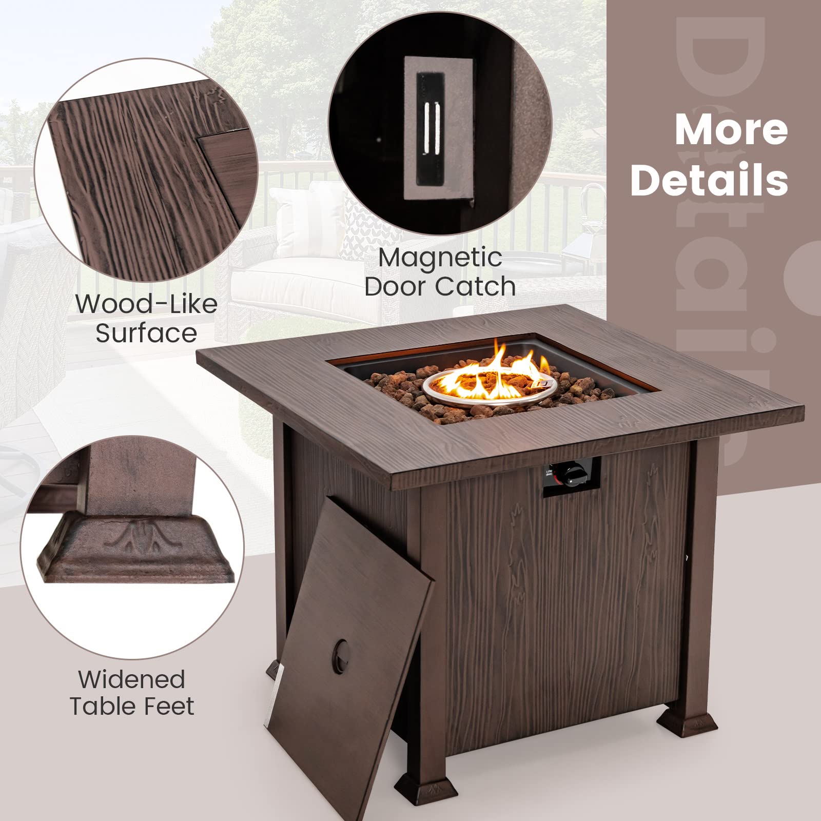 Giantex Gas Fire Pits for Outside - 32” Patio Fire Table, Propane Table with Lid, Lava Rocks, Metal Frame, PVC Protective Cover, CSA Certification, 50,000 BTU Firepit table for Poolside, Backyard