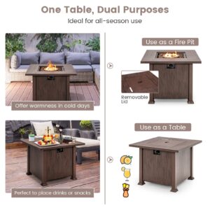 Giantex Gas Fire Pits for Outside - 32” Patio Fire Table, Propane Table with Lid, Lava Rocks, Metal Frame, PVC Protective Cover, CSA Certification, 50,000 BTU Firepit table for Poolside, Backyard