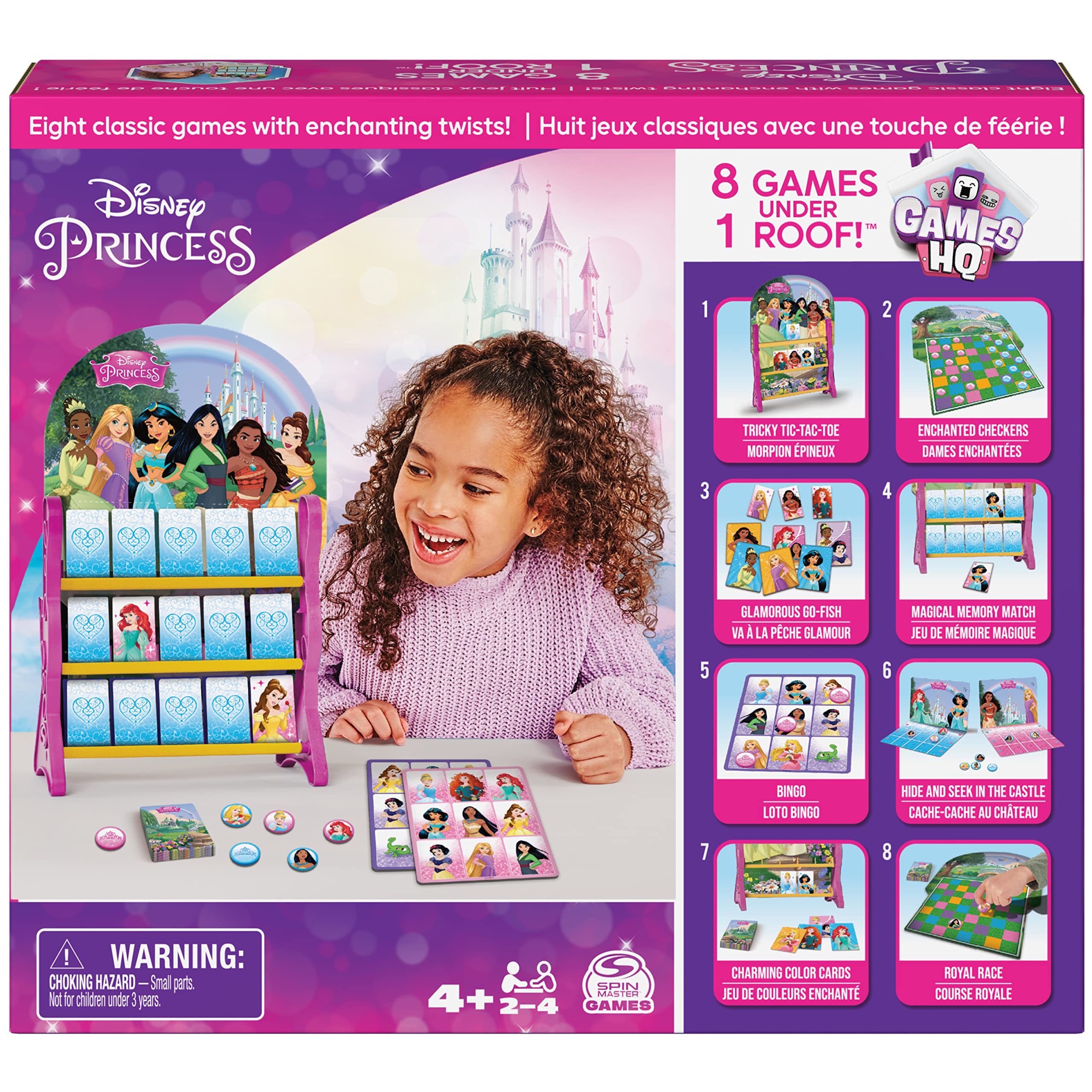 Disney Princess, Games HQ Board Games for Kids Checkers Tic Tac Toe Bingo Go Fish Card Games Disney Princess Toys, for Preschoolers Ages 4 and up