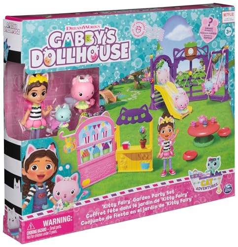 Gabby’s Dollhouse, Kitty Fairy Garden Party, 18-Piece Playset with 3 Toy Figures, Surprise Toys & Dollhouse Accessories, Kids Toys for Girls & Boys 3+