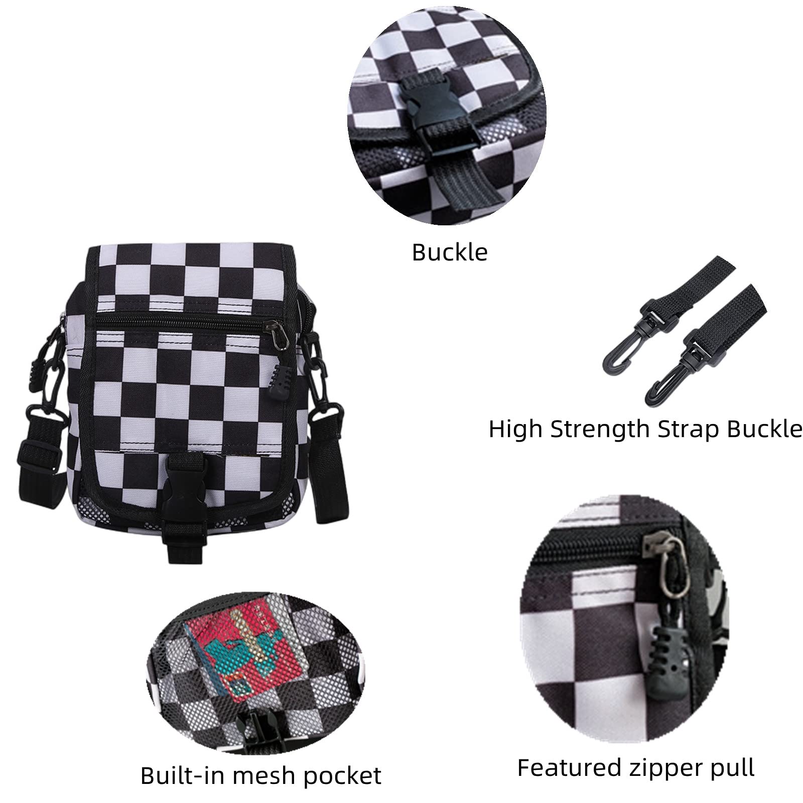 WYAQJLV Small Crossbody Bag Mini Shoulder Bag for Men Flap, Women Messenger Satchel Bags Wallet (black and white plaid)