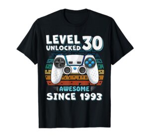 30 birthday decorations gamer men video 1993 30th birthday t-shirt