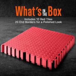 Thick Puzzle Exercise Mat, 10 Pcs EVA Foam Interlocking Tiles Protective Flooring for Gym Equipment and Cushion for Workouts, Durable Non-skid Texture, Easy to Assemble, Red