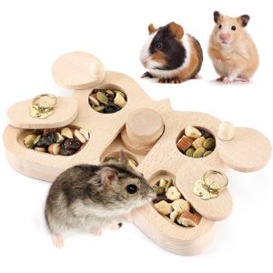 felistory wooden foraging toy for small pet - 4 in 1 interactive hide treats puzzle snuffle game, mental stimulation toy for guinea pig,rabbit,hamster,hedgehog, chinchilla, mouse,rats,sugar gilders