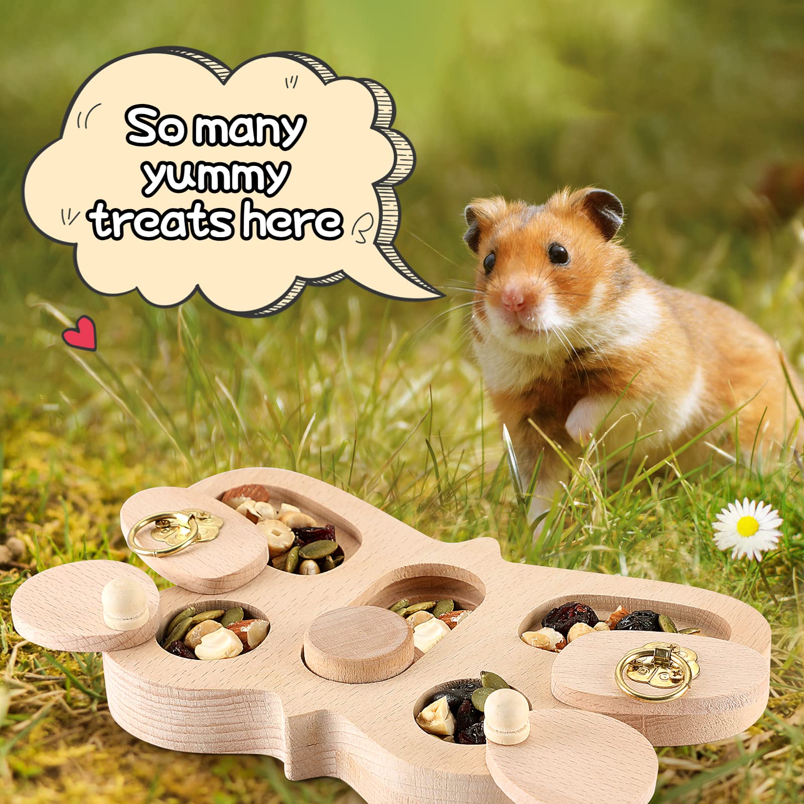 FELISTORY Wooden Foraging Toy for Small Pet - 4 in 1 Interactive Hide Treats Puzzle Snuffle Game, Mental Stimulation Toy for Guinea Pig,Rabbit,Hamster,Hedgehog, Chinchilla, Mouse,Rats,Sugar Gilders