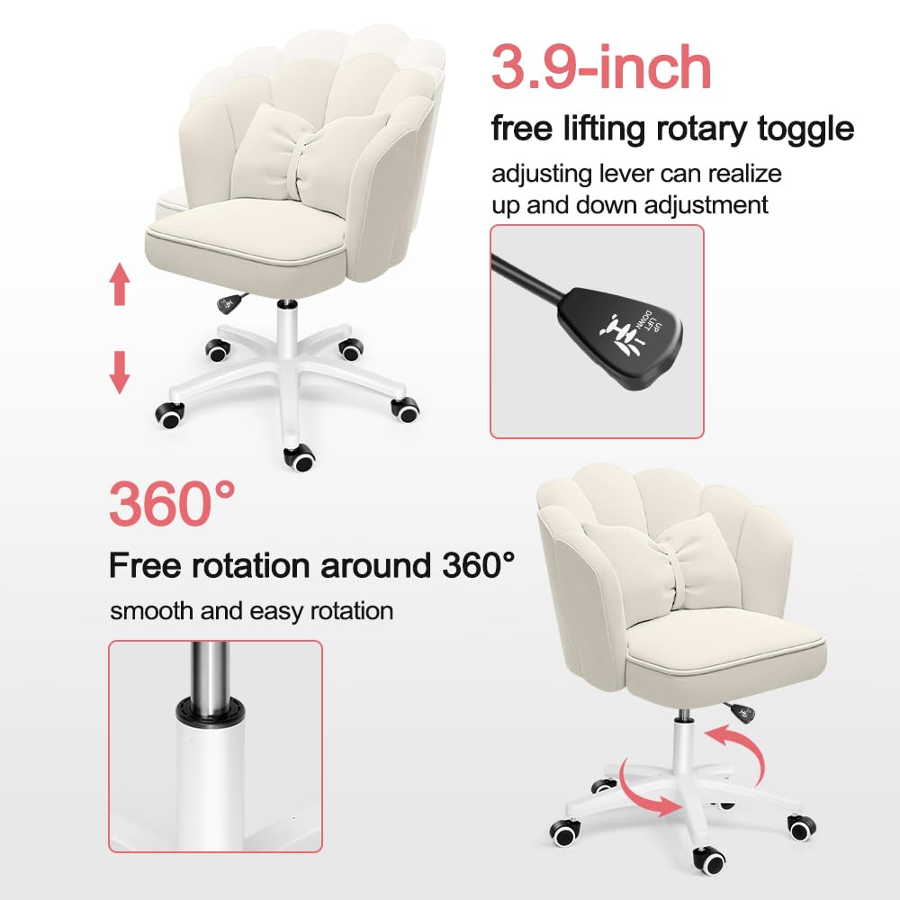 XUEGW Office Chair Cute Petal Desk Chair, Modern Fabric Home Butterfly Chairs Height Adjustable Chair Makeup Chairs Computer Chairs