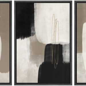 SIGNFORD Framed Canvas Print Wall Art Set Black & Gray Pastel Paint Stroke Collage Abstract Shapes Digital Art Modern Art Decorative Boho for Living Room, Bedroom, Office - 24"x36"x3 Black