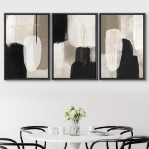 SIGNFORD Framed Canvas Print Wall Art Set Black & Gray Pastel Paint Stroke Collage Abstract Shapes Digital Art Modern Art Decorative Boho for Living Room, Bedroom, Office - 24"x36"x3 Black