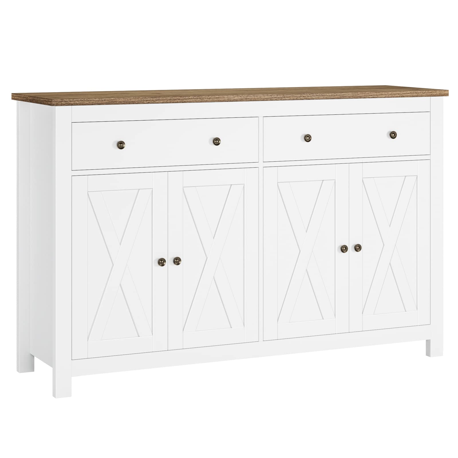 FOTOSOK Sideboard Buffet Cabinet with Storage, 55" Large Kitchen Storage Cabinet with 2 Drawers and 4 Doors, Wood Coffee Bar Cabinet Buffet Table Console Cabinet for Kitchen Dining Room, White