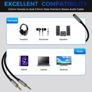 Togconn Headphone Splitter 3.5mm AUX Audio Stereo Y Adapter, 3.5mm Female to Dual 3.5mm TRS Male Headphone Jack, Compatible with Smartphone, Samsung, Tablet, Laptop, PS4