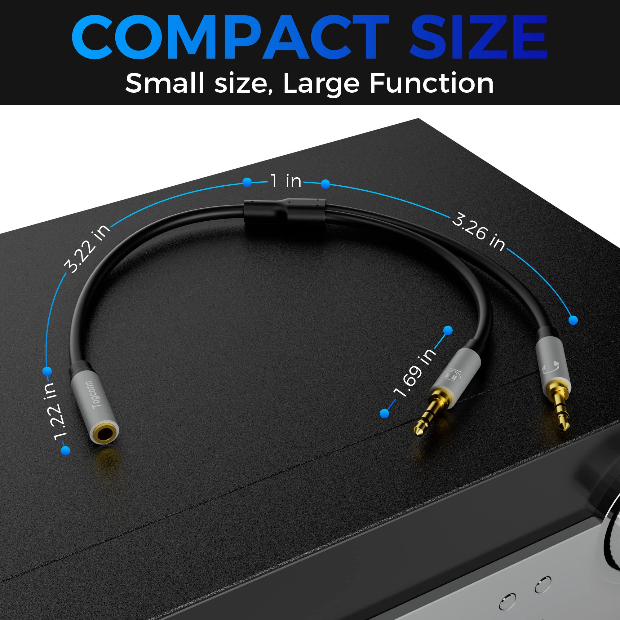 Togconn Headphone Splitter 3.5mm AUX Audio Stereo Y Adapter, 3.5mm Female to Dual 3.5mm TRS Male Headphone Jack, Compatible with Smartphone, Samsung, Tablet, Laptop, PS4