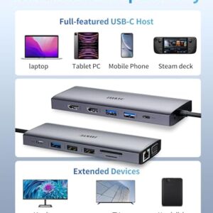 Docking Station 3 Monitors for Windows Laptop, USB C Docking Station with Dual HDMI 4K 60Hz, 1 VGA, 5 USB-A, 100W PD, Ethernet, Mic/Audio, SD/TF, USB Hub for Laptop for Dell XPS/HP/Lenovo/Surface