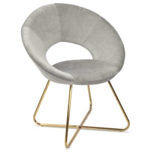 milliard circle velvet accent chair for living room, bedroom and home office with gold legs (grey)