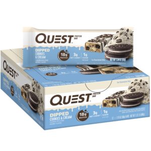 quest nutrition dipped chocolate cookies & cream protein bars, high protein, low carb, gluten free, keto friendly, 12 count