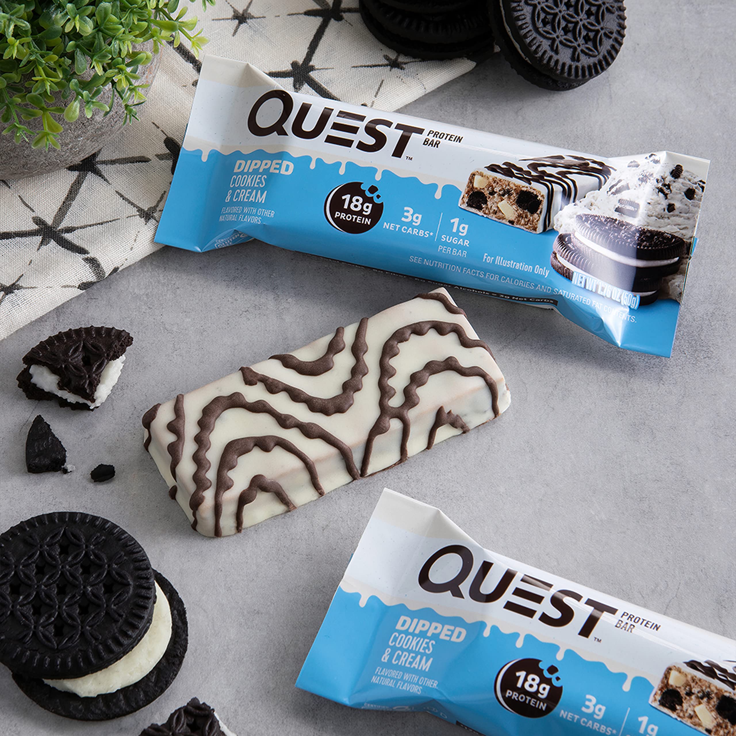 Quest Nutrition Dipped Chocolate Cookies & Cream Protein Bars, High Protein, Low Carb, Gluten Free, Keto Friendly, 12 Count