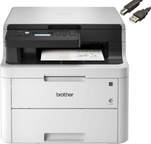 brother l3290cdw wireless compact digital color laser all-in-one printer, duplex printing, 25ppm, 250-sheet, print scan copy 600 x 2400 dpi, compatible with alexa, bundle with jawfoal printer cable.