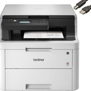 Brother L3290CDW Wireless Compact Digital Color Laser All-in-One Printer, Duplex Printing, 25ppm, 250-sheet, Print Scan Copy 600 x 2400 dpi, Compatible with Alexa, Bundle with JAWFOAL Printer Cable.