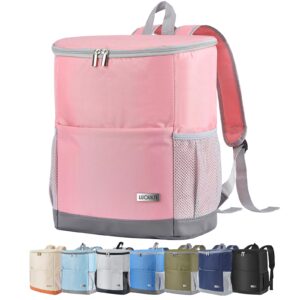 insulated outdoor - leak proof backpack cooler 30 cans, waterproof lightweight cooler bag for 12h hot/cold retention - portable soft cooler for travel, camping, beach, lunch-pink