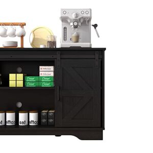 Panana Bar Cabinet with Barn 2 Sliding Doors Buffet Farmhouse Storage Cabinet TV Stand (Black)