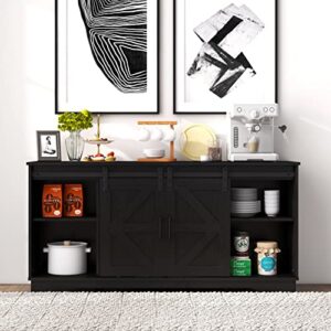 Panana Bar Cabinet with Barn 2 Sliding Doors Buffet Farmhouse Storage Cabinet TV Stand (Black)