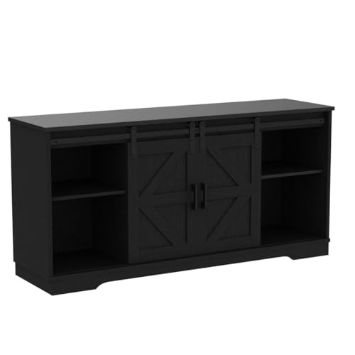 Panana Bar Cabinet with Barn 2 Sliding Doors Buffet Farmhouse Storage Cabinet TV Stand (Black)