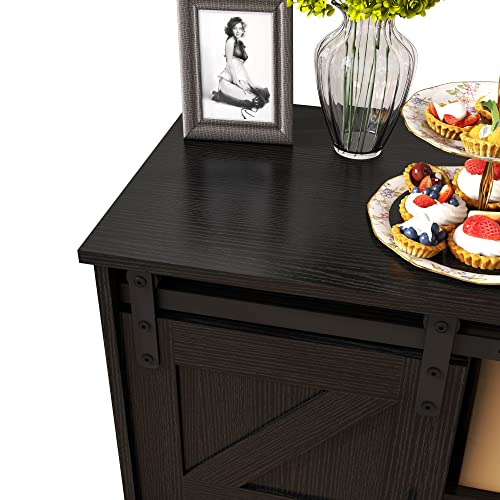 Panana Bar Cabinet with Barn 2 Sliding Doors Buffet Farmhouse Storage Cabinet TV Stand (Black)