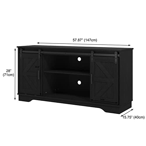 Panana Bar Cabinet with Barn 2 Sliding Doors Buffet Farmhouse Storage Cabinet TV Stand (Black)