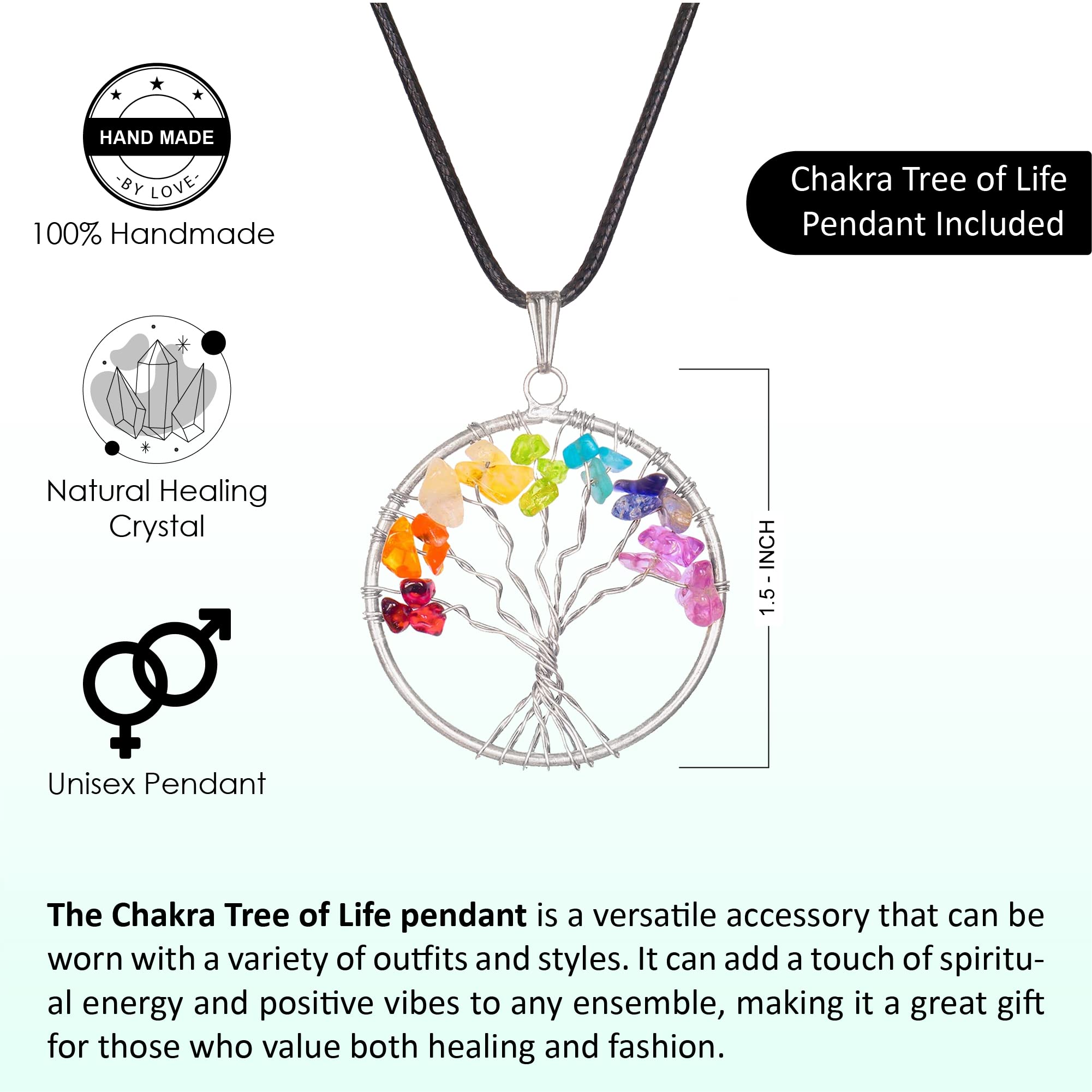 Zenfulstone 7 Chakra Tree of Life | Crystal Tree for Positive Energy - Meditation | Feng Shui Money Bonsai Tree | Home, Office - Tree of life Decor | Healing Gemstone Artificial Tree | Spiritual Gift