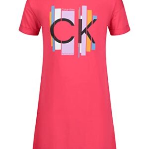 Calvin Klein Girls' Performance Dress, Pull-On Style with Crew-Neck Neckline, Logo Detailing, Azalea Cuffed