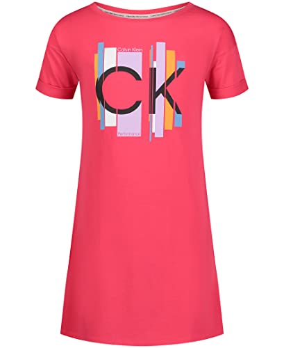 Calvin Klein Girls' Performance Dress, Pull-On Style with Crew-Neck Neckline, Logo Detailing, Azalea Cuffed