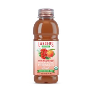 langers unsweetened organic hibiscus peach tea, no caffeine, pack of 12