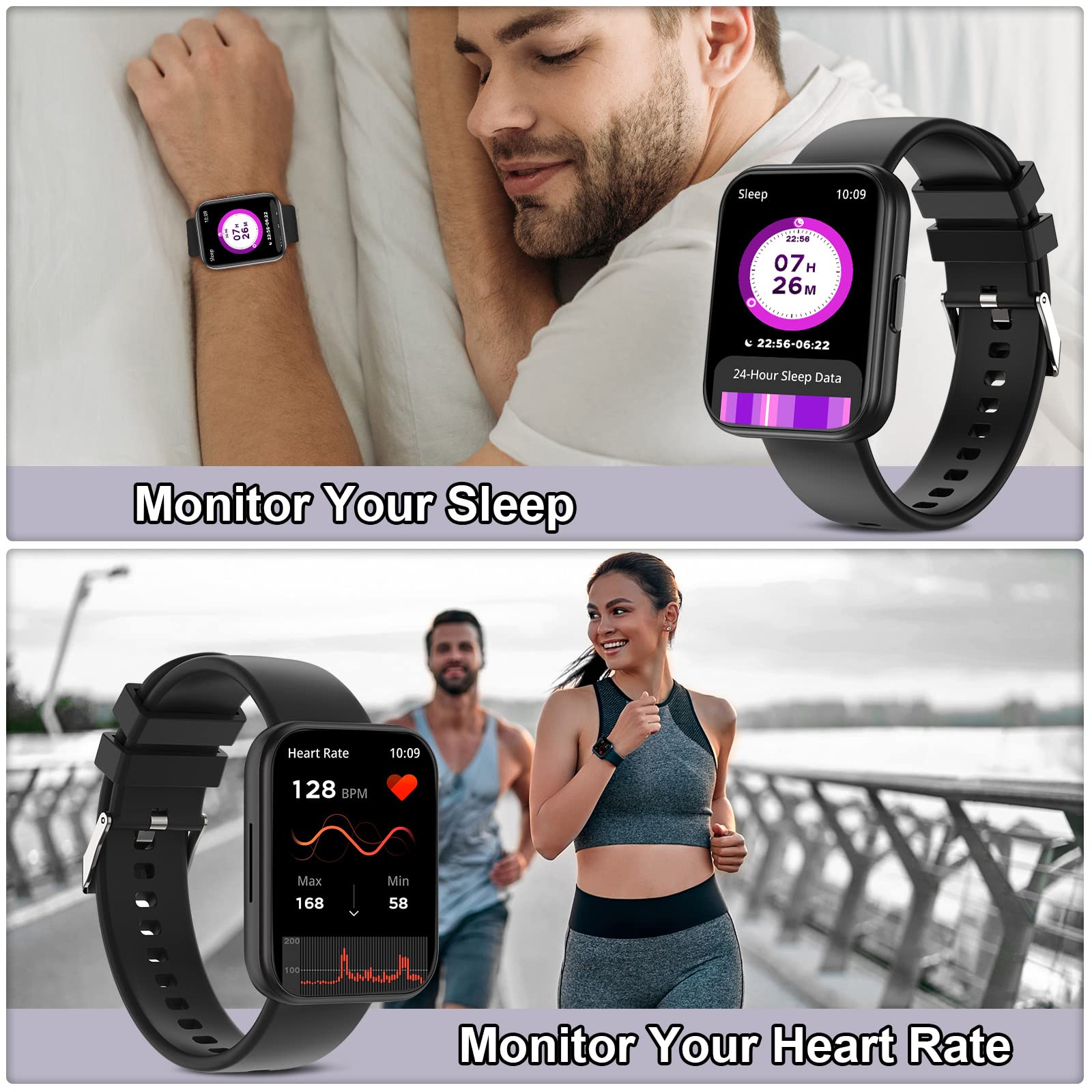 1.95'' Smart Watches for Men Women Make/Answer Call, Fitness Watch with AI Control Call/Text, Smart Watch for Android Phones Iphone Compatible, 107 Sports Blood Pressure Heart Rate Monitor Pedometer